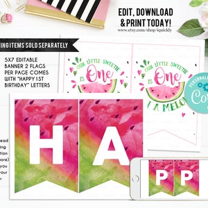 EDITABLE Watermelon Favor Tags, Thank You Tags, Gift Tags, One in a ...