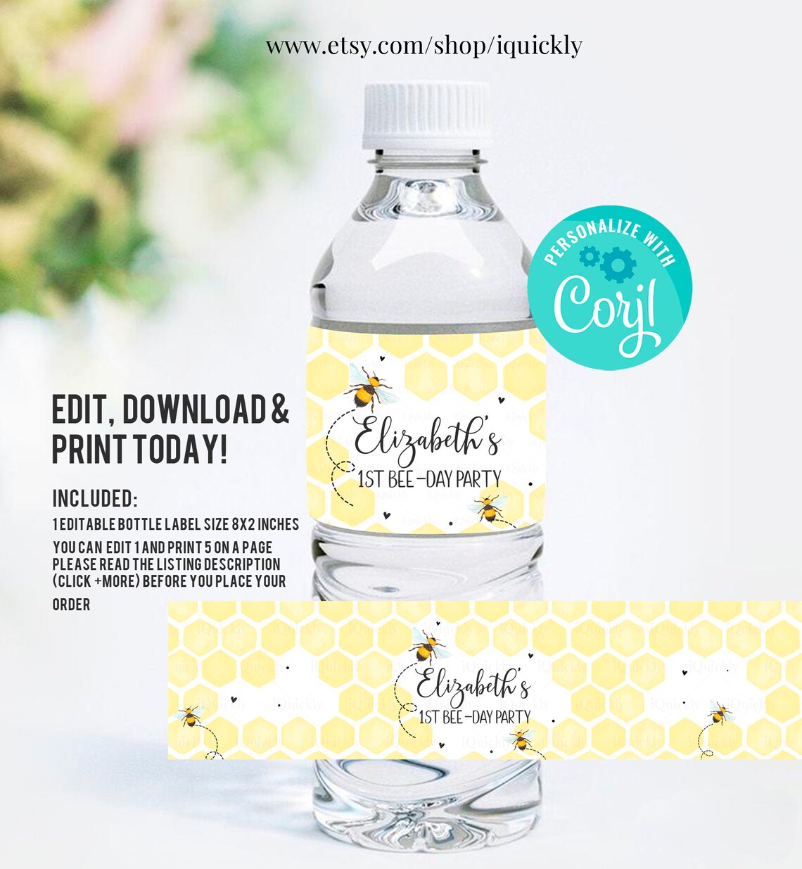 Editable Bee Bottle Label Girl Honey Bee Water Bottle Labels Sweet to ...
