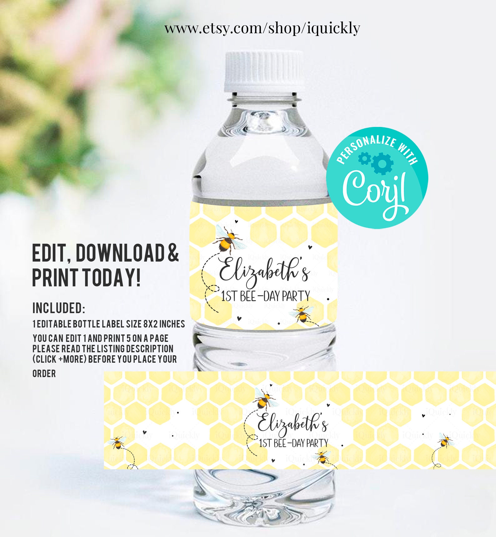 Editable Bee Bottle Label Girl Honey Bee Water Bottle Labels Sweet to ...