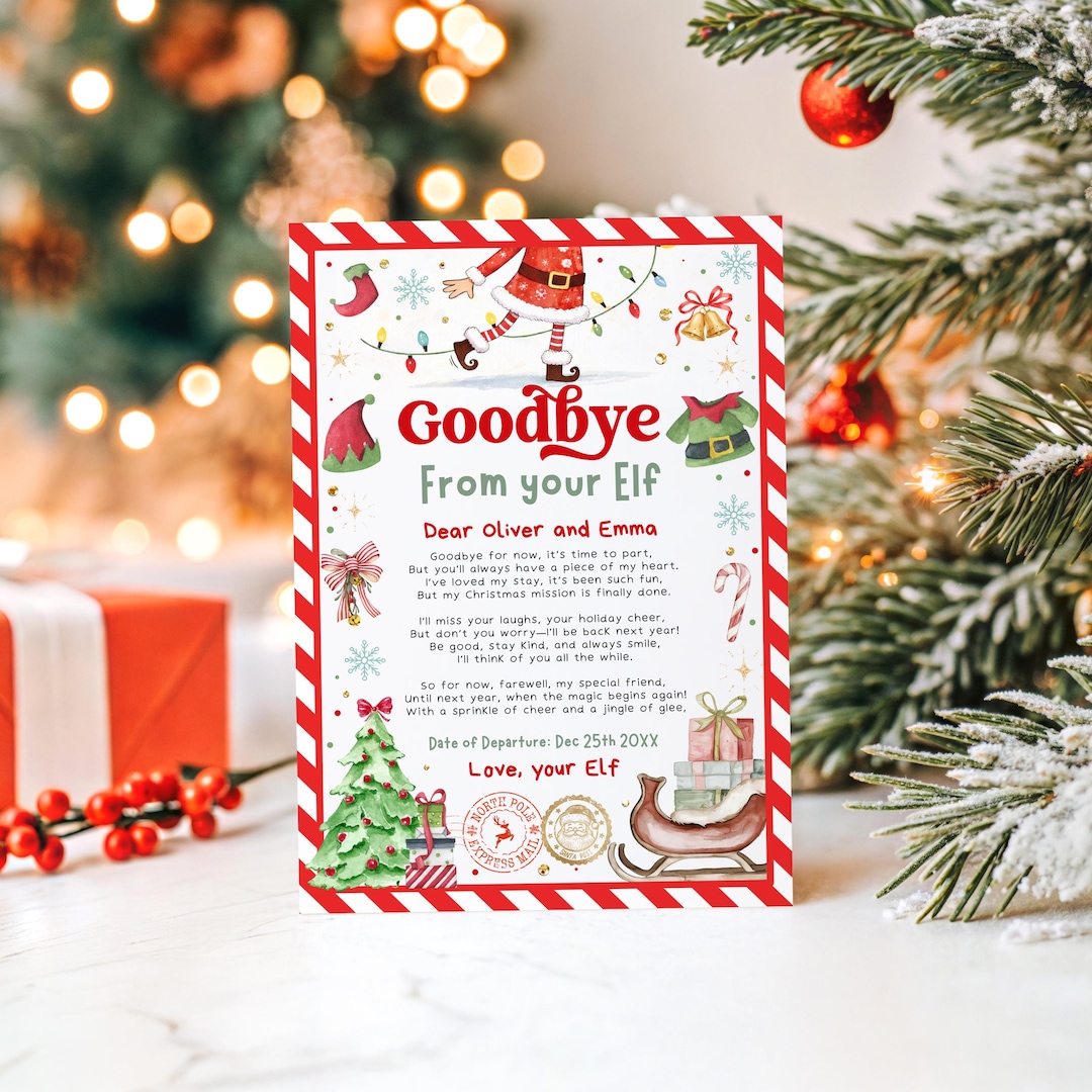 Editable Elf Goodbye Letter, Departure Farewell Poem Message (printable ...