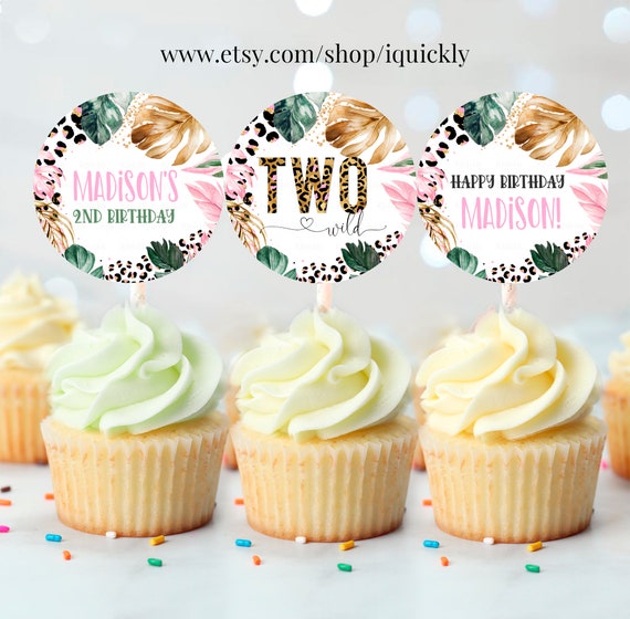 Editable Safari Cupcake Toppers Safari Leopard Print Two Wild Birthday ...