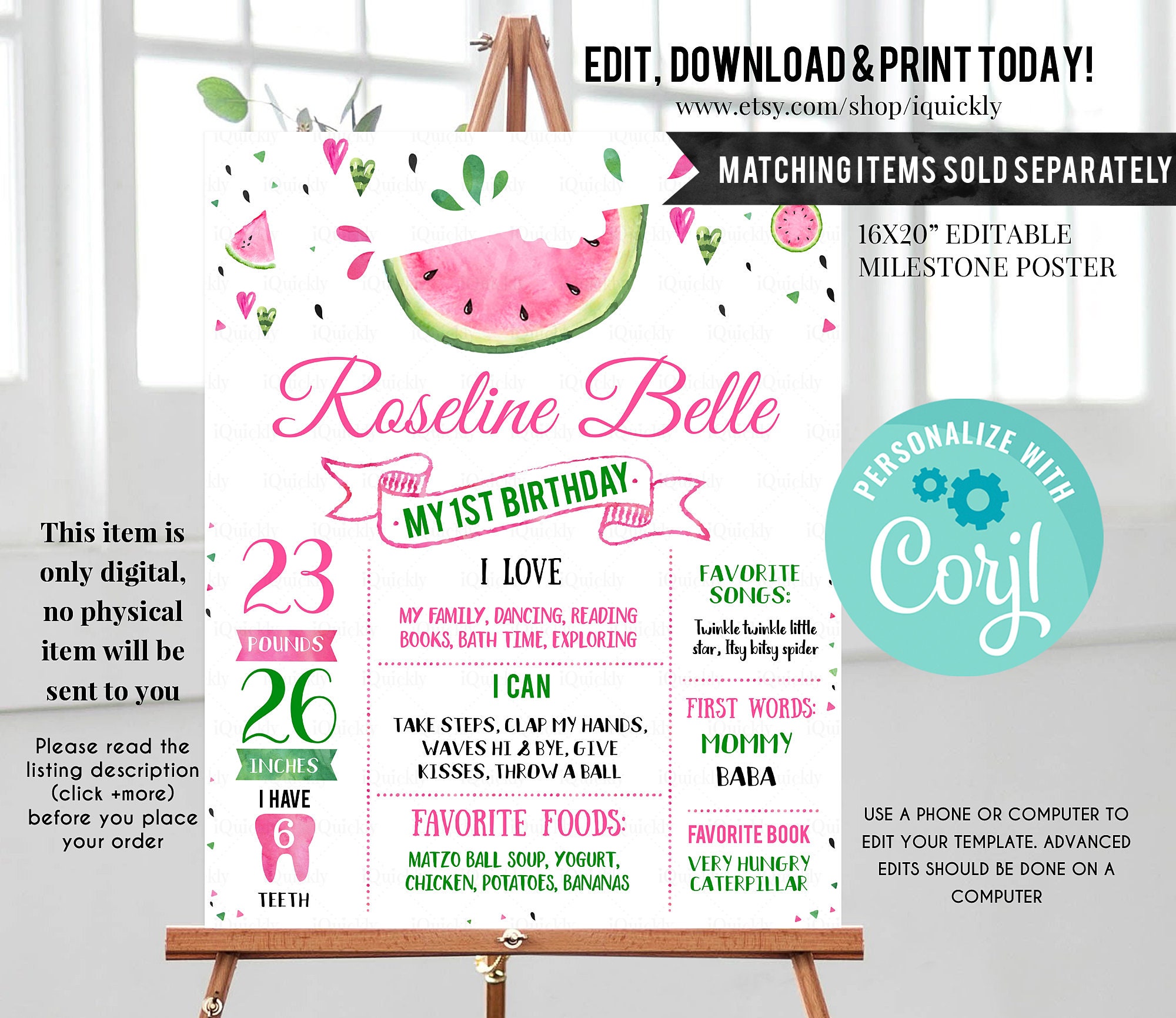 EDITABLE Watermelon Thank you card One in a melon Note card | Etsy