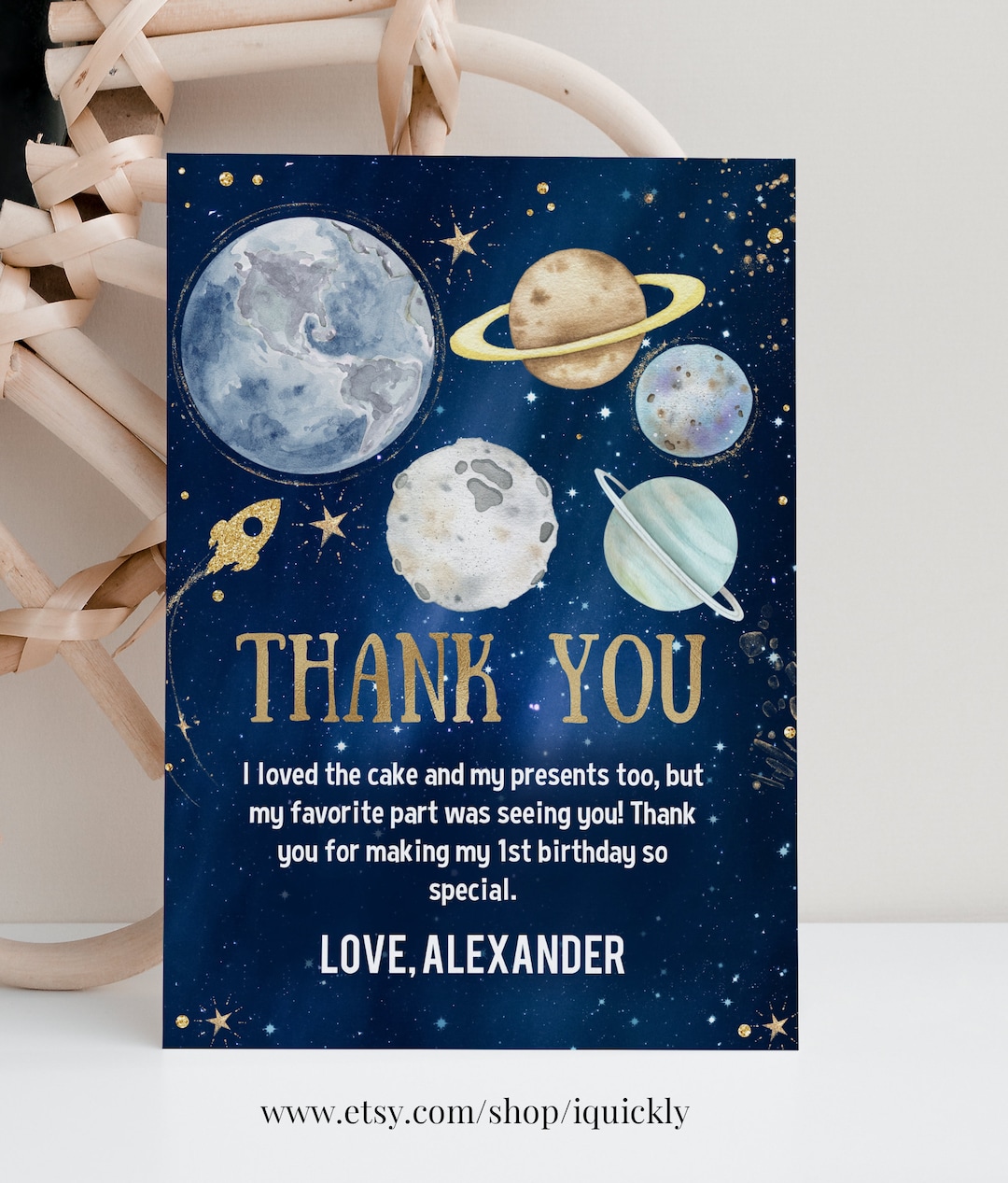 EDITABLE First Trip Around the Sun Thank You Card Outer Space 1st ...