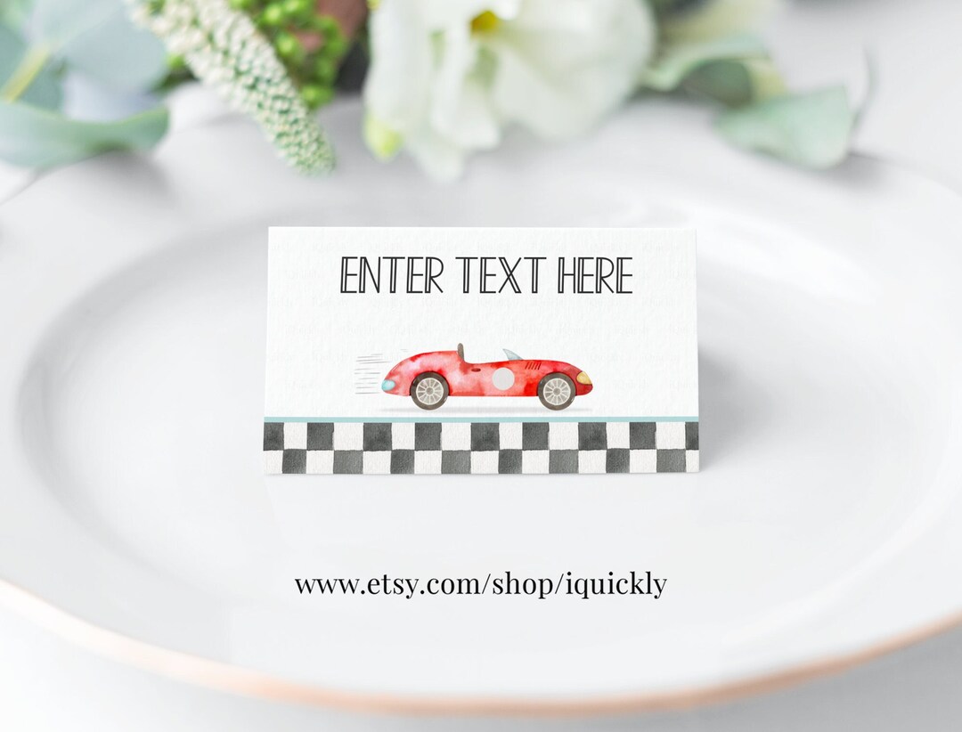 EDITABLE Two Fast Food Tags Racecar Party Buffet Label Racing Car Tent ...