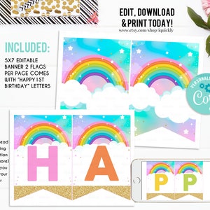 EDITABLE Rainbow Birthday Party Package, Rainbow Confetti Party ...