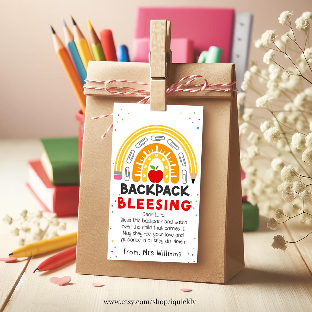 Backpack Blessing Printable Gift Tag, Editable First Day of School Tag ...