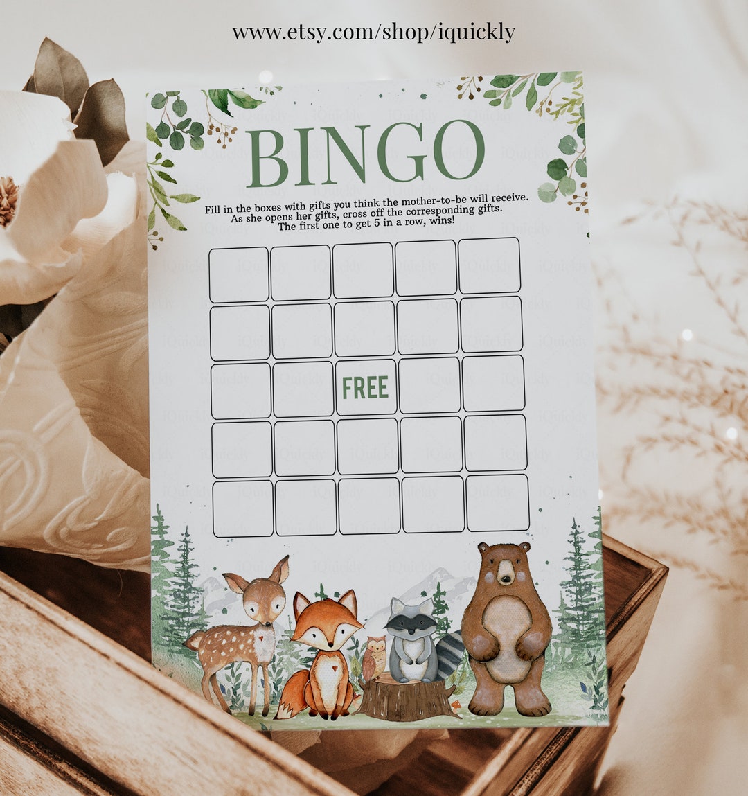 Woodland Baby Shower Games Bingo Gender Neutral Woodland Creatures ...