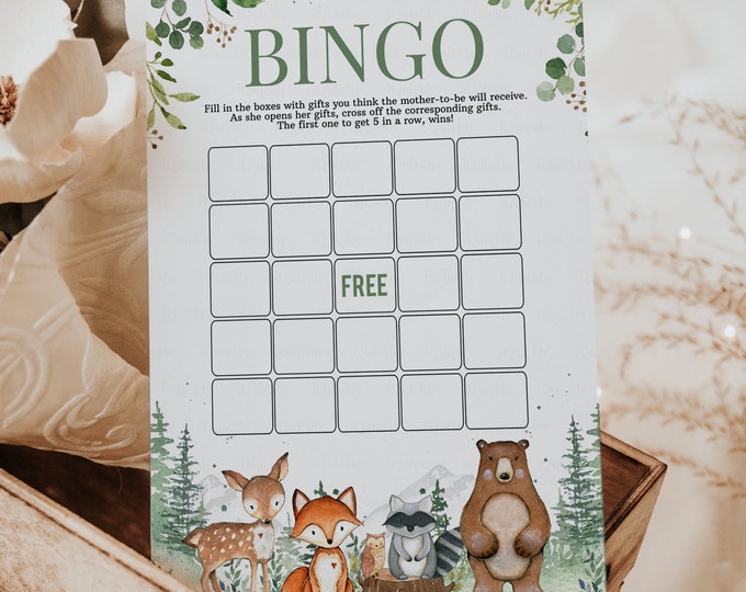 Woodland Baby Shower Bingo Prefilled Cards, Woodland Animals Theme ...