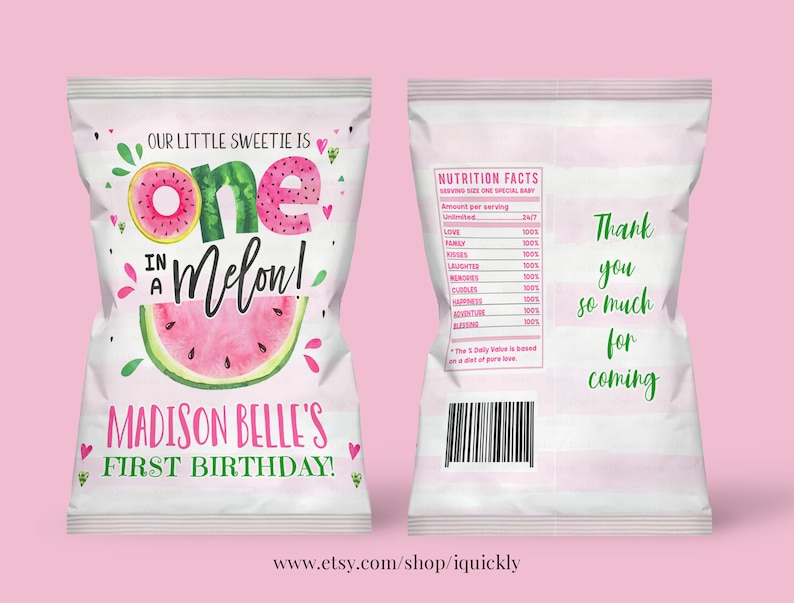 Editable Watermelon Chip Bag Label Template One in Melon Chip - Etsy