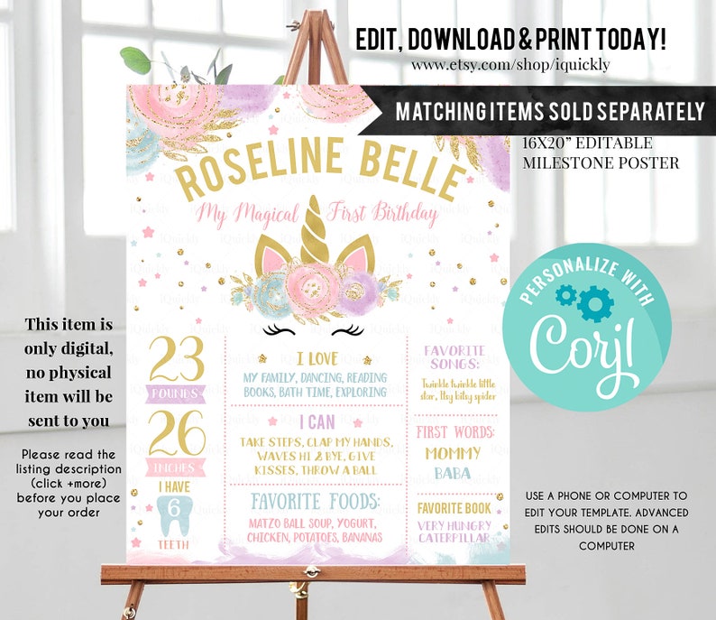 EDITABLE Unicorn Cupcake Toppers Unicorn Circle Decoration - Etsy