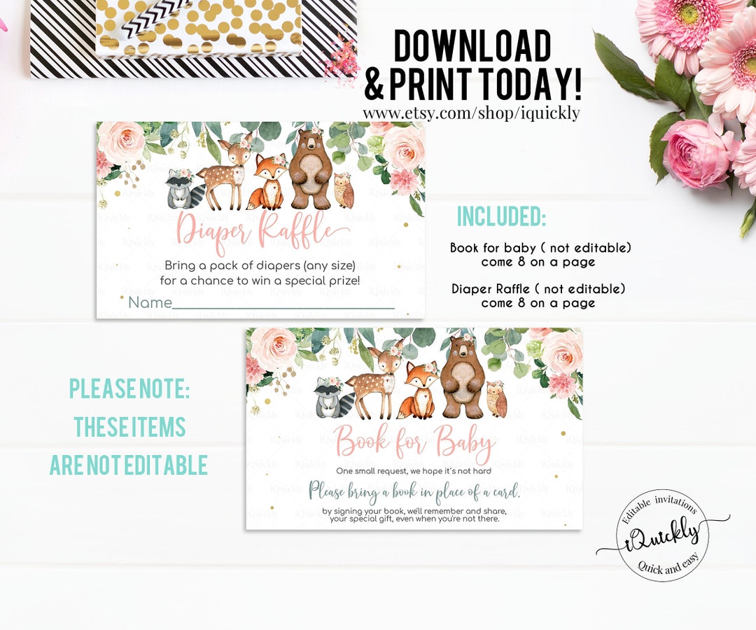 Woodland Baby Shower Diaper Raffle, Book for Baby Girl, Woodland ...