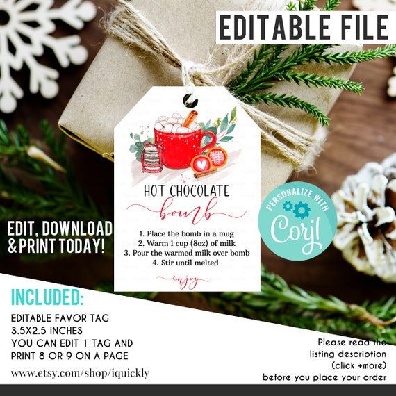 Editable Hot Chocolate Bomb Label Valentines Hot Cocoa Bombs Directions ...