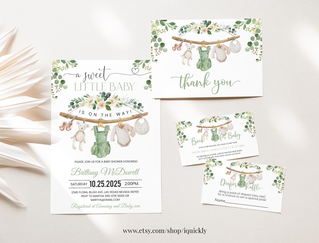 Gender Neutral Baby Shower Invitation Bundles Editable Baby Clothes ...