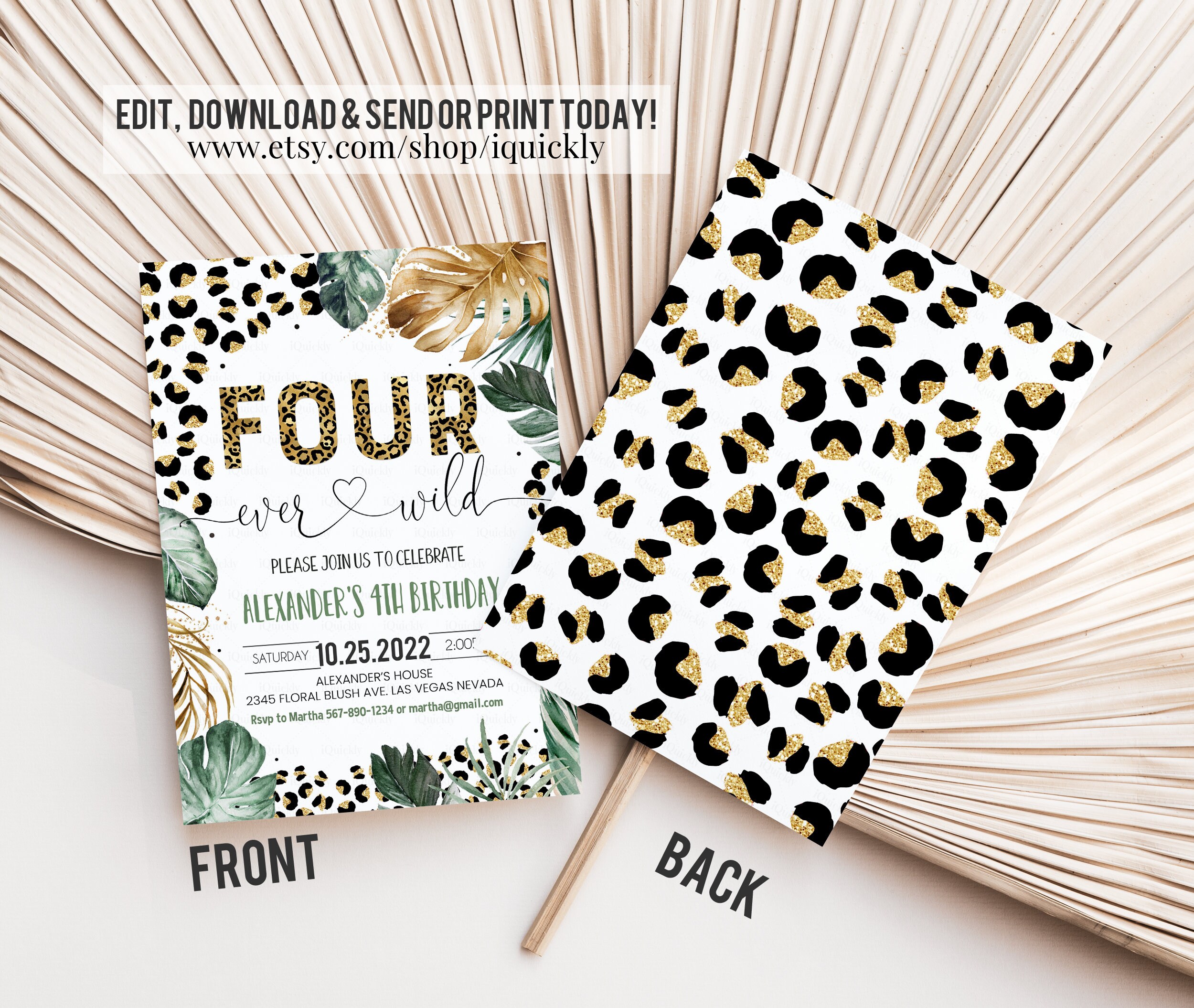 Editable Four Ever Wild Leopard Print Jungle Birthday Party | Etsy