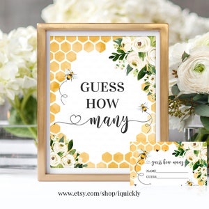 Bee Guess How Many Sign Honey Bee Baby Shower Game How Many Are in the ...
