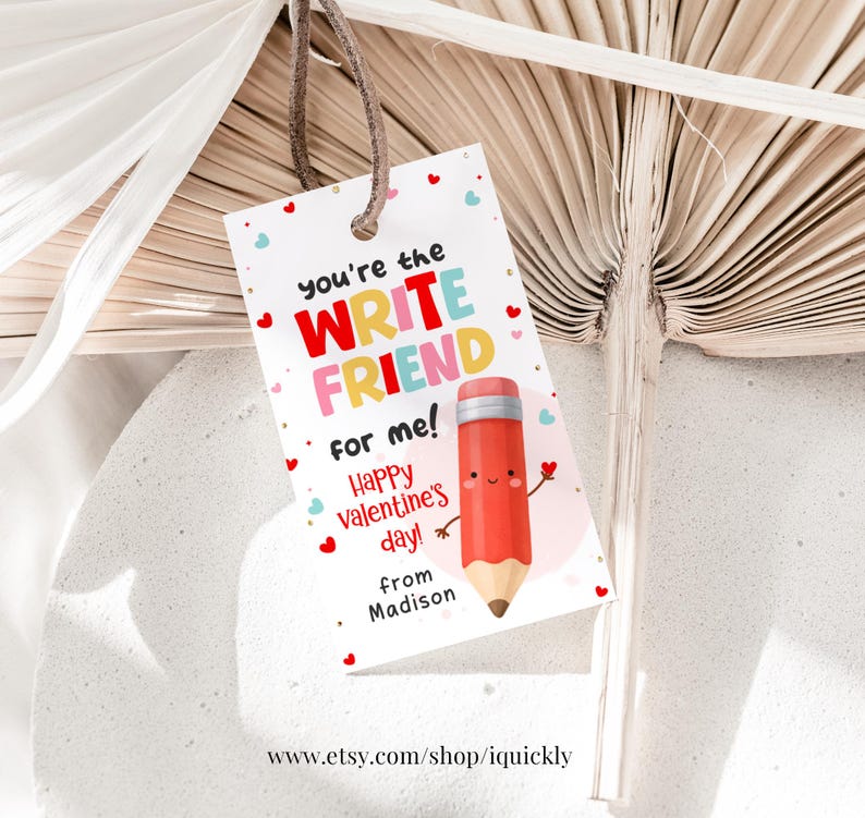 Valentine Tags Pencil Editable Classroom Valentine for Kids Non Candy ...