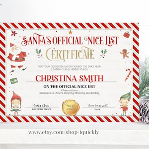 Editable Santa Claus Official Nice List Certificate Letter From Desk ...