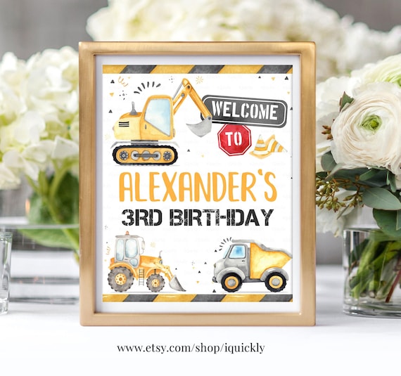 EDITABLE Construction Birthday Party Signs, Dump Truck Welcome sign ...