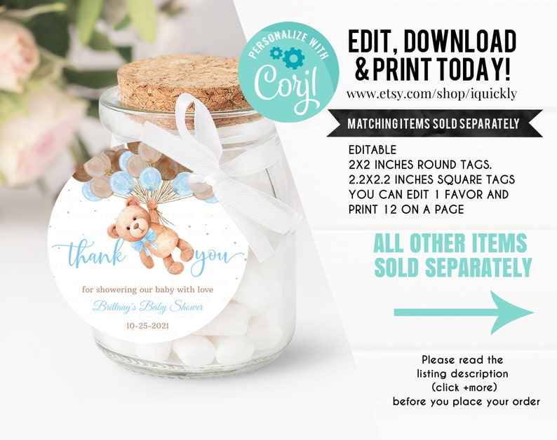 EDITABLE Teddy Bear Baby Shower Food Tags Buffet Label Tent | Etsy
