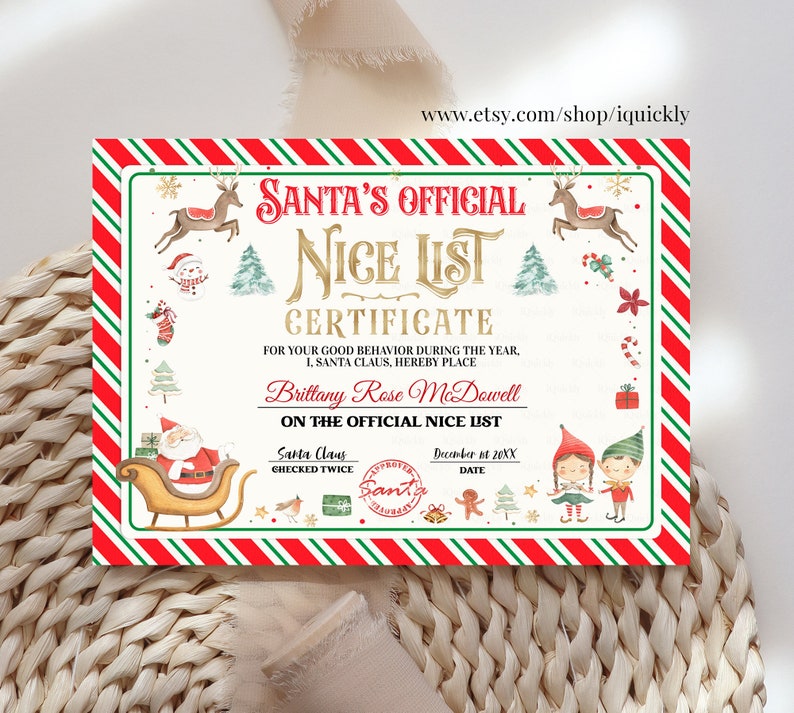 Editable Santa Claus Official Nice List Certificate Letter - Etsy