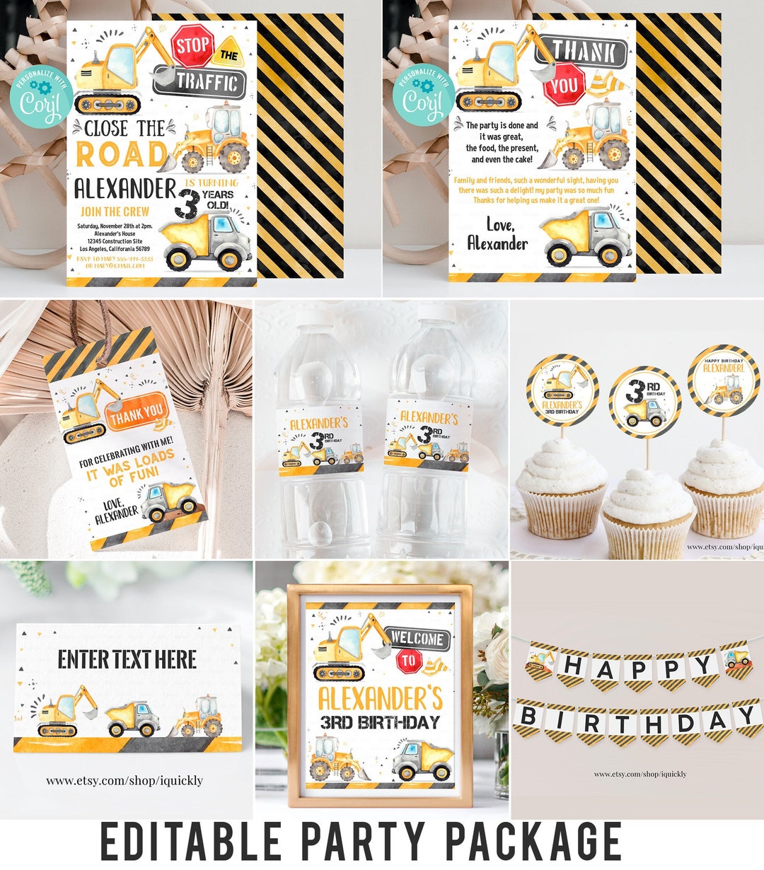 Editable Construction Party Decorations, Dump Truck Party Package ...