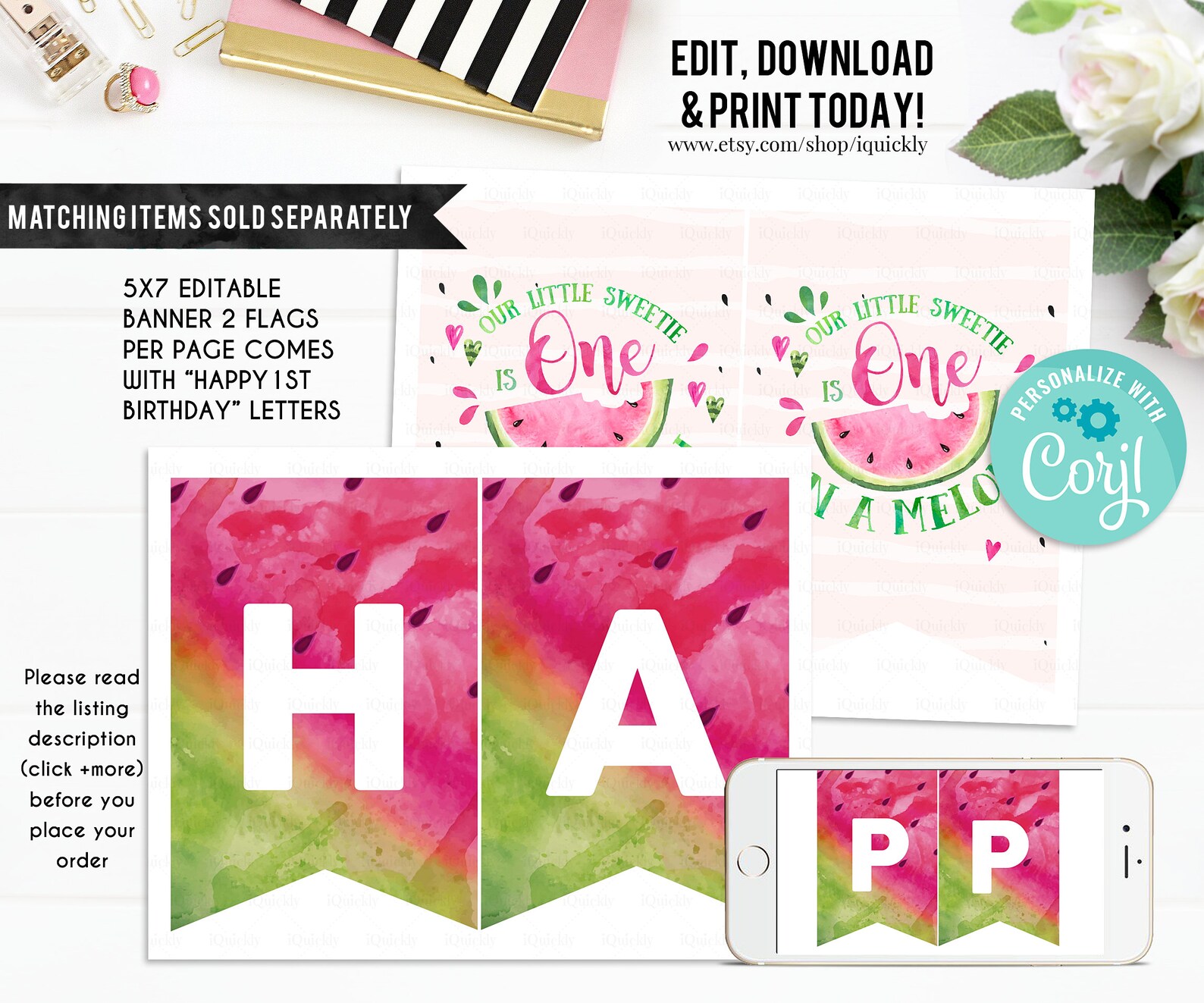 Watermelon Milestone Birthday Poster, EDITABLE First Birthday ...