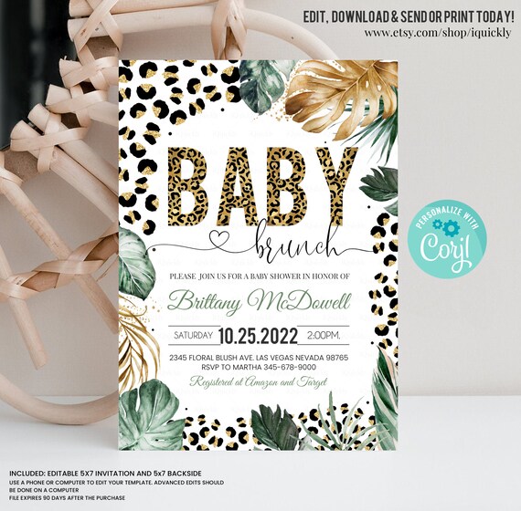 Editable Leopard print Baby Shower Invitation, Leopard Baby Shower ...
