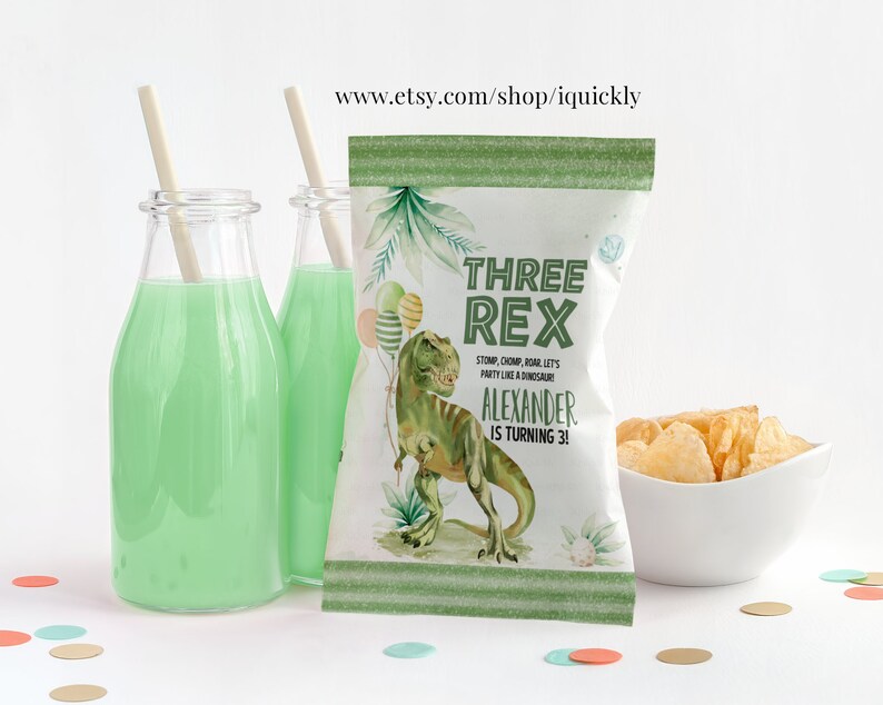 Editable Three Rex Chip Bag Label Template Dinosaur Labels - Etsy