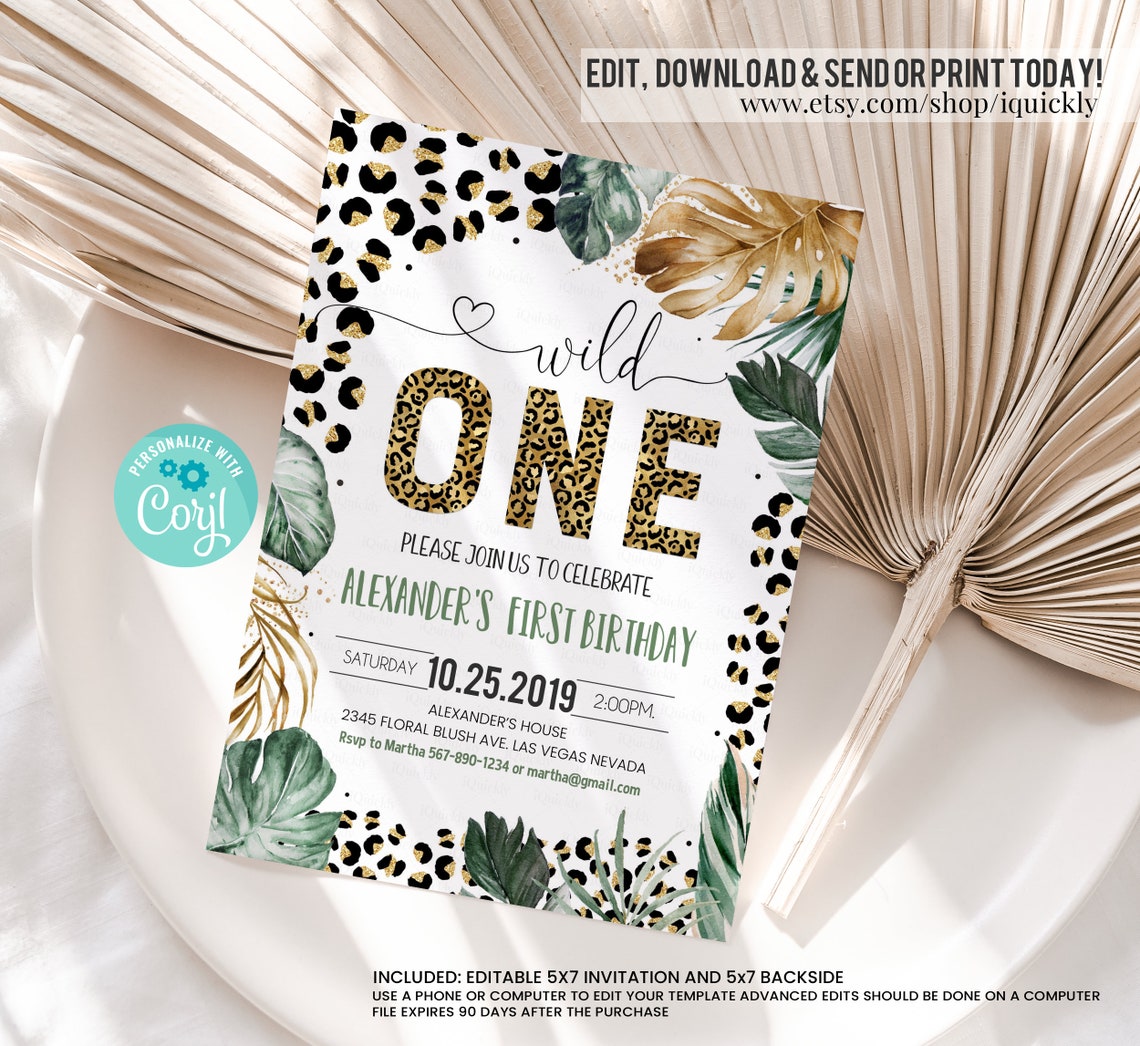 Editable Wild One Leopard Print Jungle Birthday Party | Etsy