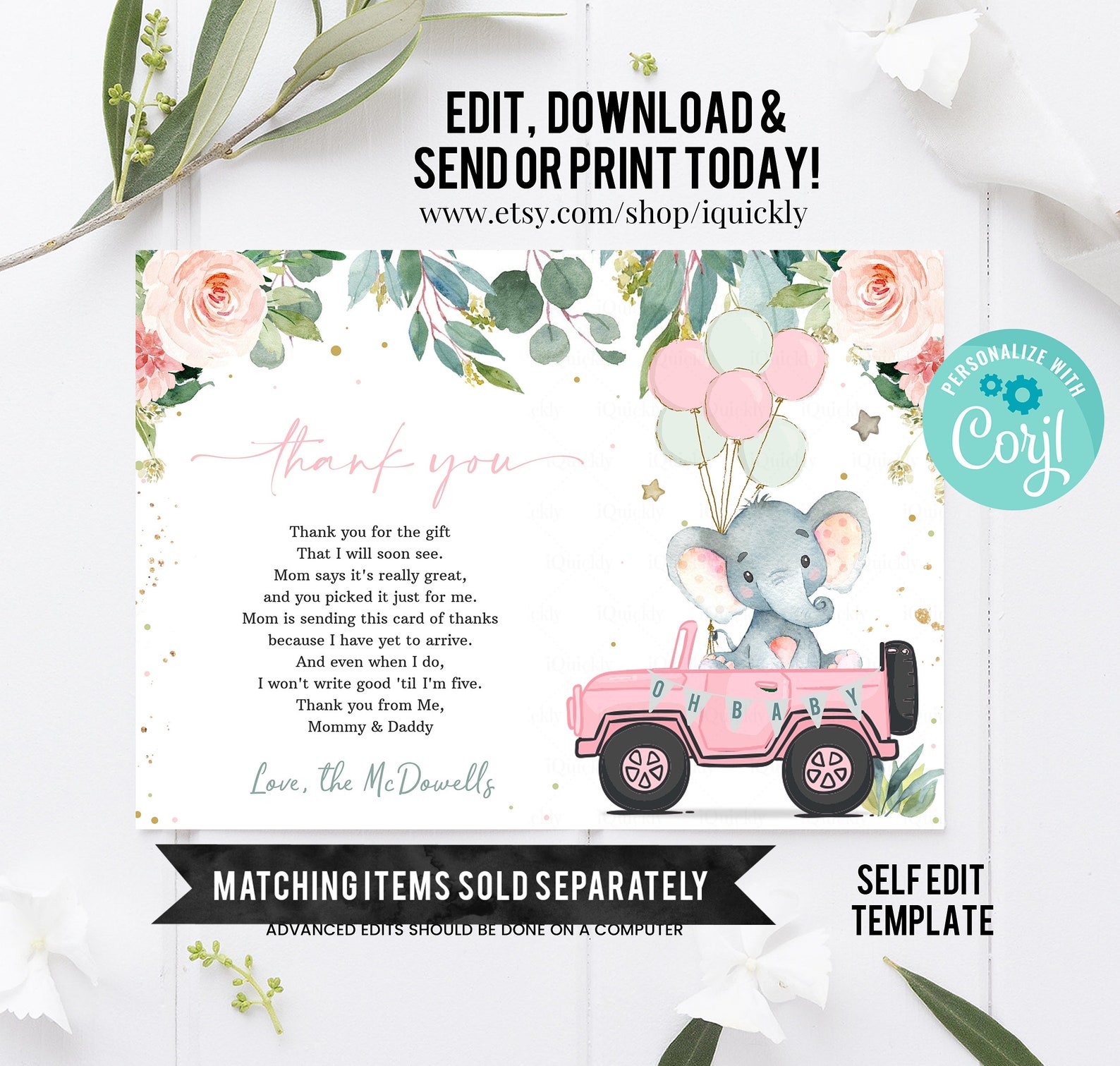 Editable Drive by Baby Shower Favor Tag Elephant Drive Through - Etsy
