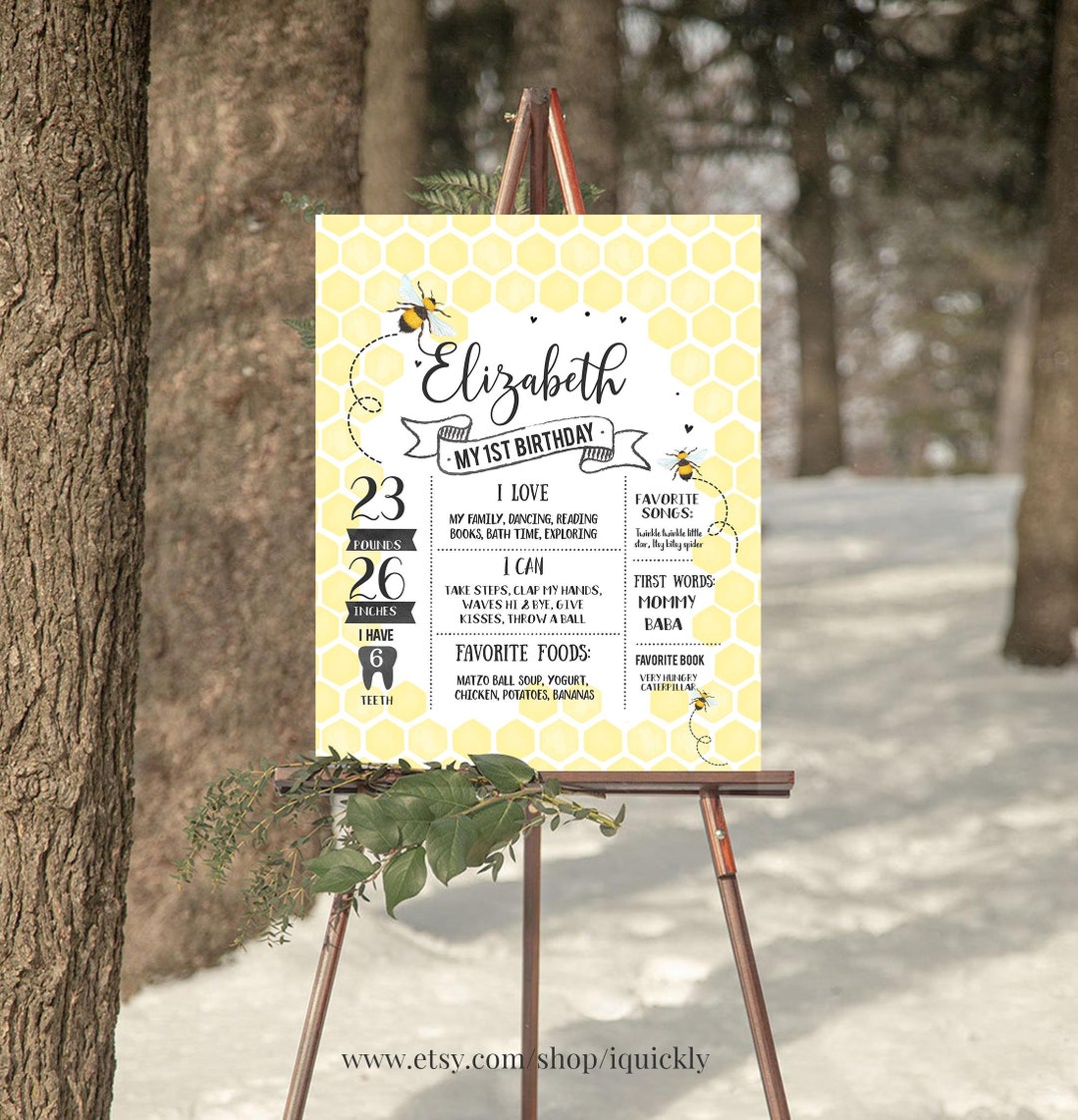 Bee Milestone Birthday Poster, EDITABLE Honey Bee First Birthday ...