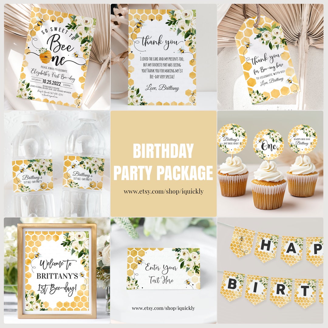 Editable Bee Party Decorations Honey Bee Package Birthday Sweet to Bee ...