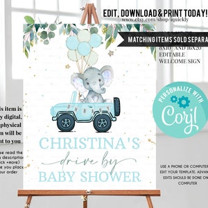 Editable Drive by Baby Shower Favor Tag Elephant Drive Through Gift Tag ...
