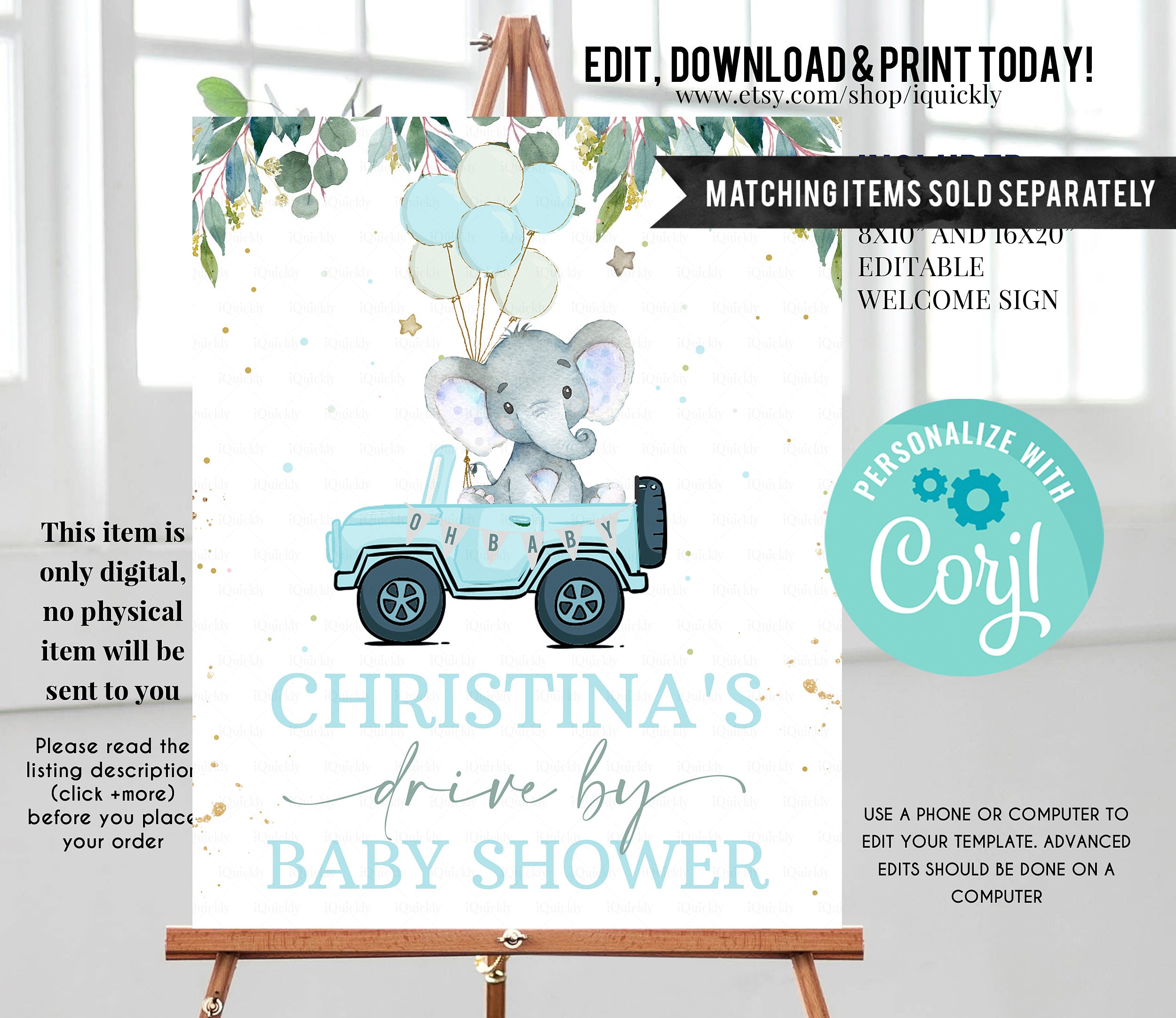 Editable Drive by Baby Shower Favor Tag Elephant Drive Through - Etsy