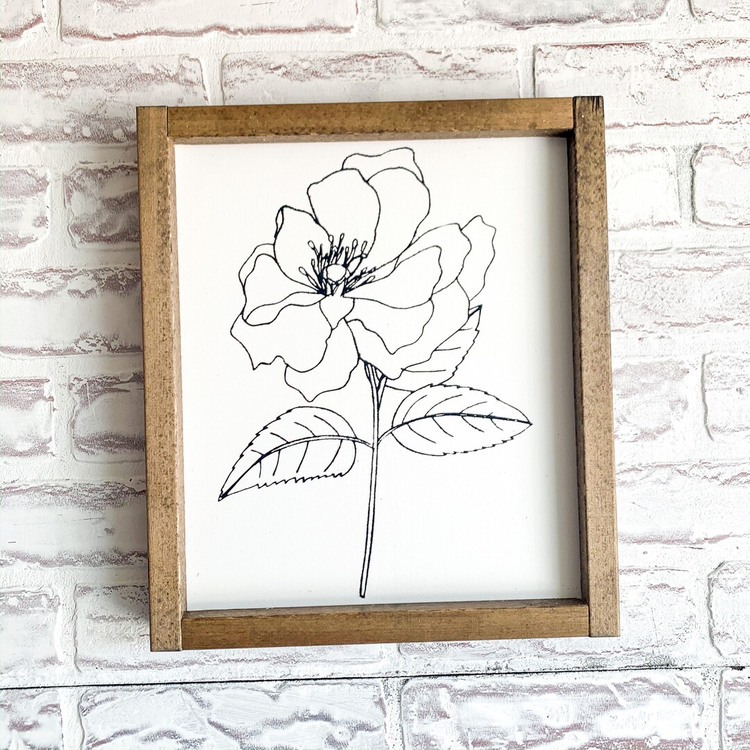 Botanical Flower Line Art Wood Sign: Rustic Farmhouse Decor - Etsy