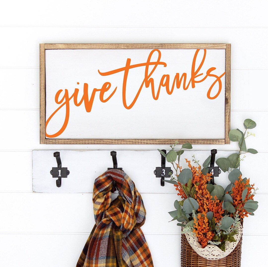 Give Thanks Script Wood Sign, Farmhouse Sign, Rustic Home Decor, Signs ...