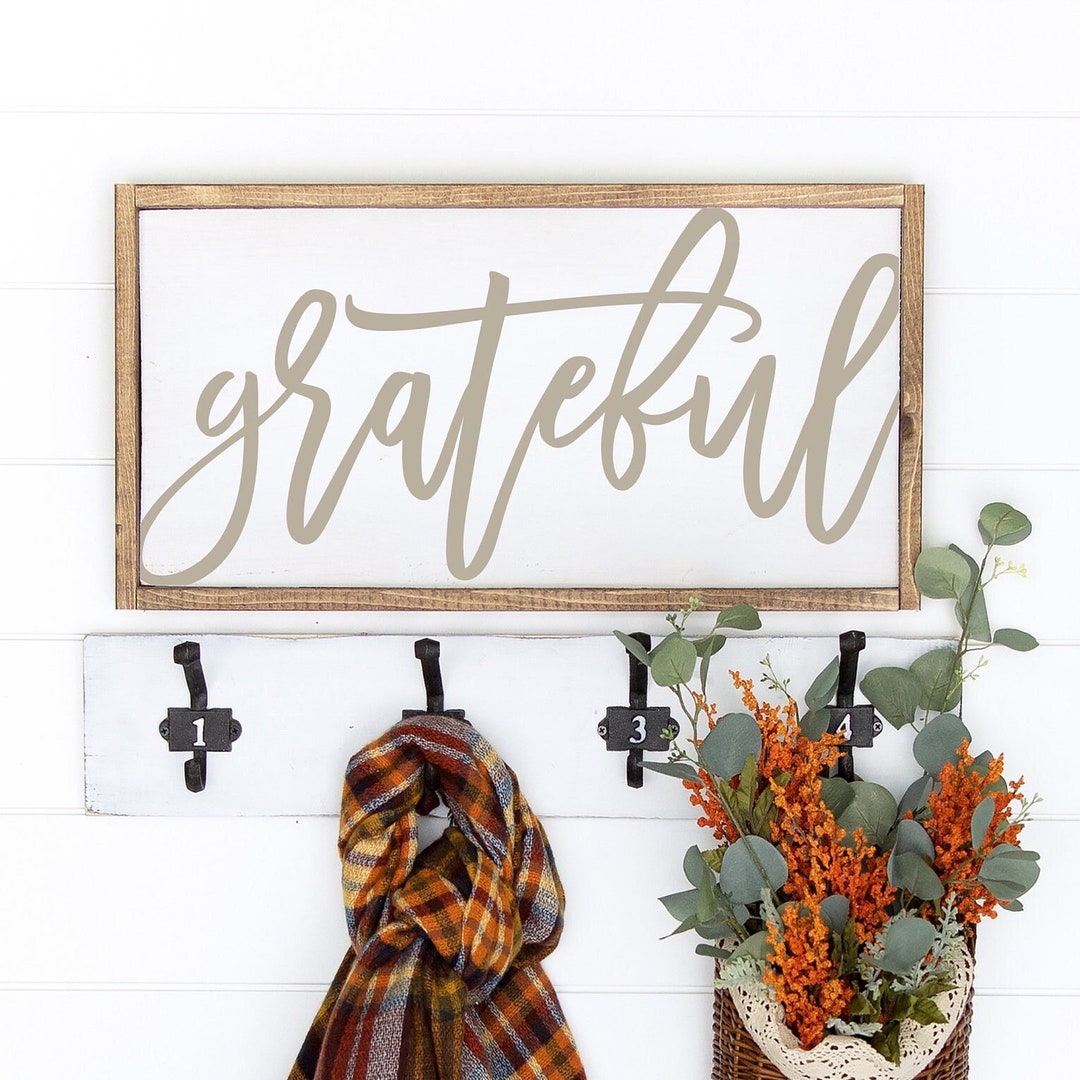 Grateful Script Wood Sign, Farmhouse Sign, Rustic Home Decor, Signs for ...