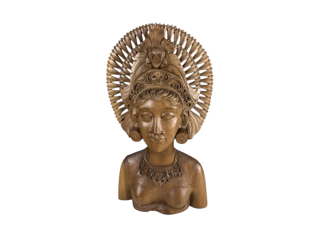 Bali Indonesia Hand Carved Teak Wood Female Bust Headdress Pacific ...