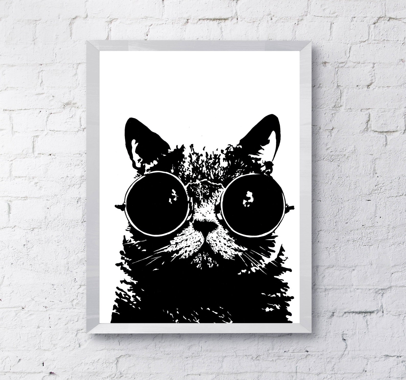 Hand Drawn Cat Meme Poster Art in Black and White Funny Cat | Etsy