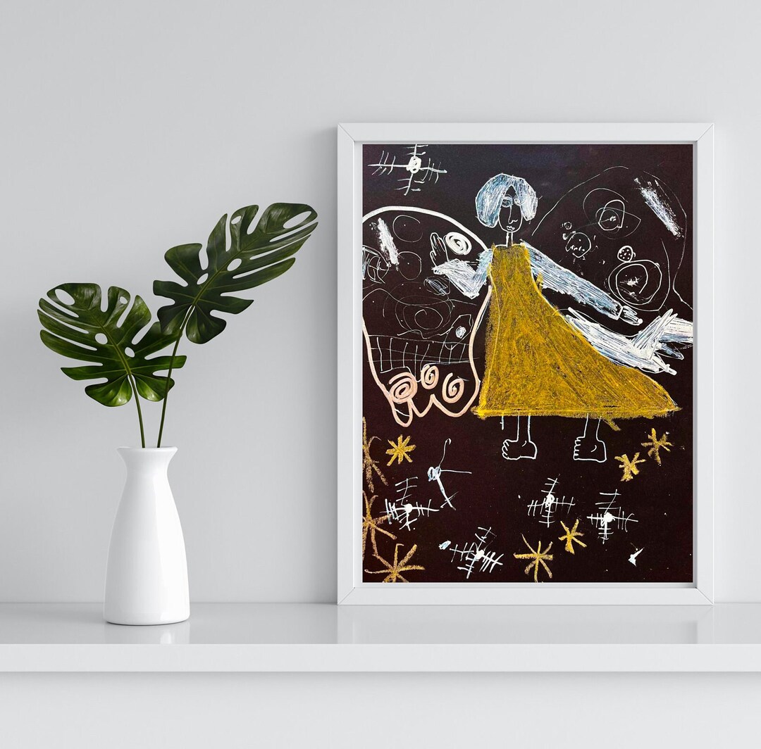 Kid Drawing White Angel on a Black Background Children - Etsy