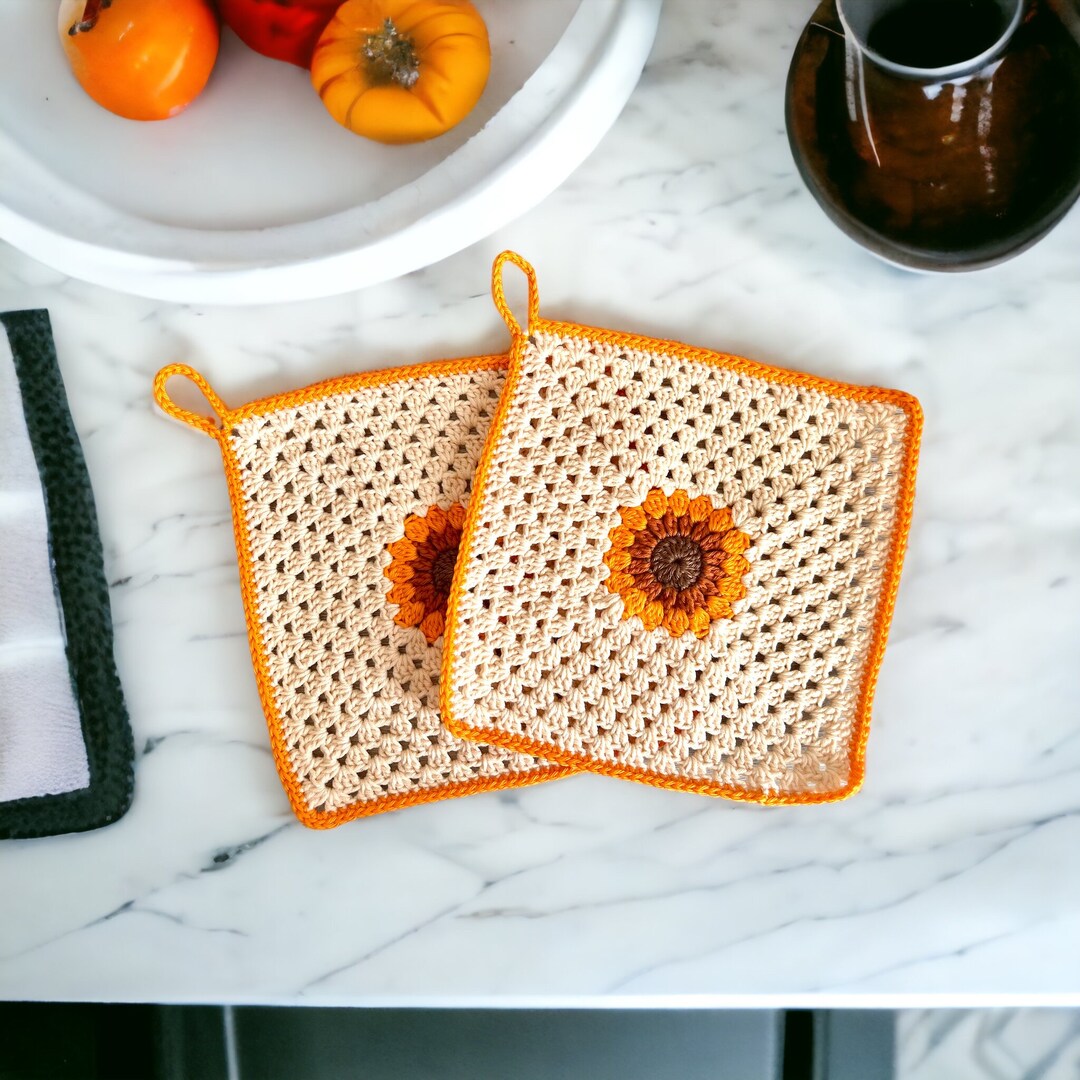 Crocheted Napkins With Square Sunflowers Cotton Kitchen - Etsy