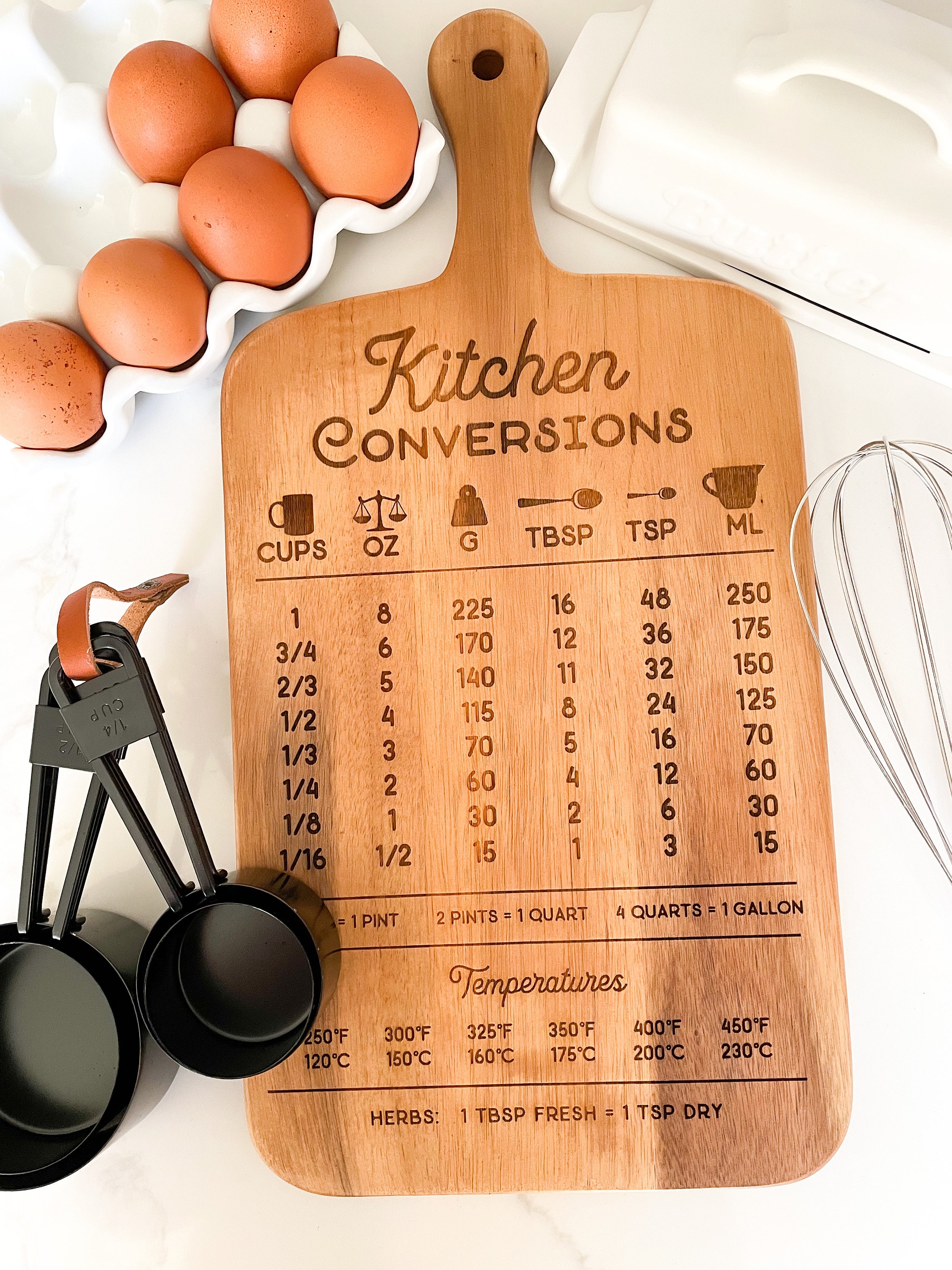 Kitchen Conversion Chart Cutting Board Personalized Serving Board ...