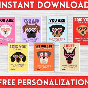 Instant Download Printable Puppy Valentine's Day Cards Kids School ...