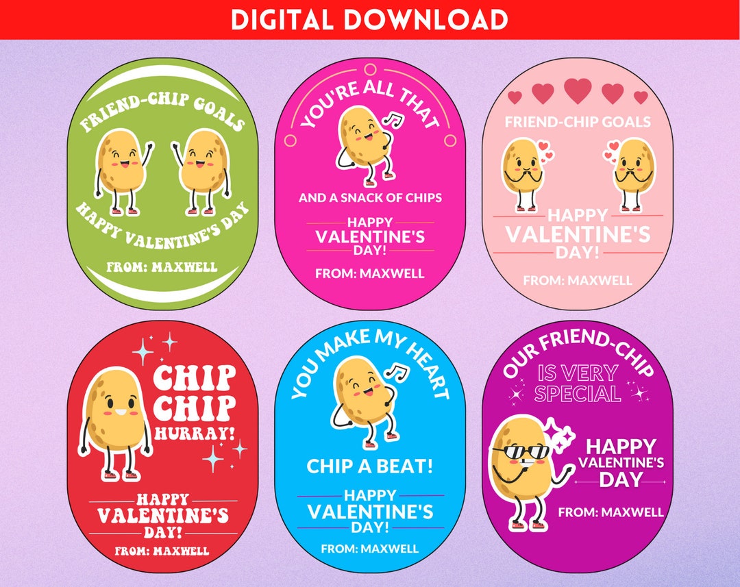 Chips Kids Valentines Printable - for Pringles Snack Size Chips, Kids ...