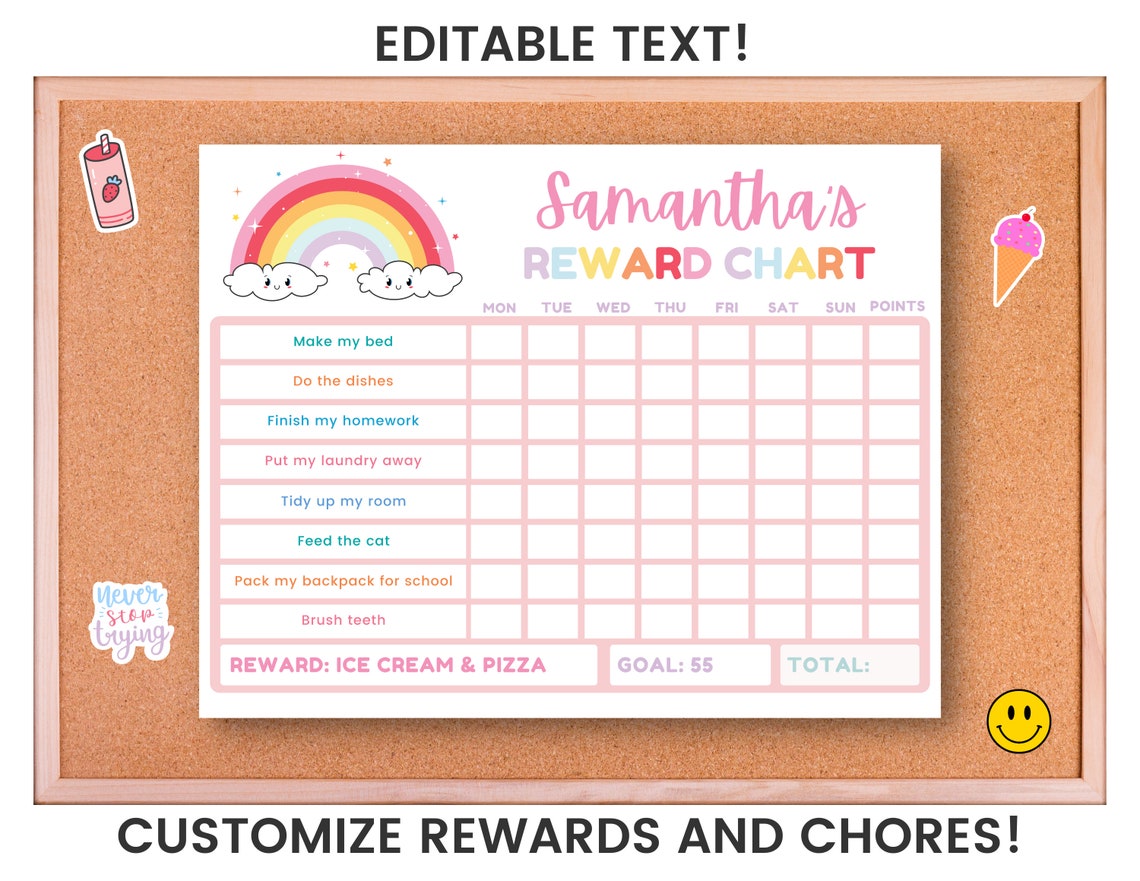 EDITABLE Rainbow Reward Chart Rainbow Behavior Chart Pastel - Etsy