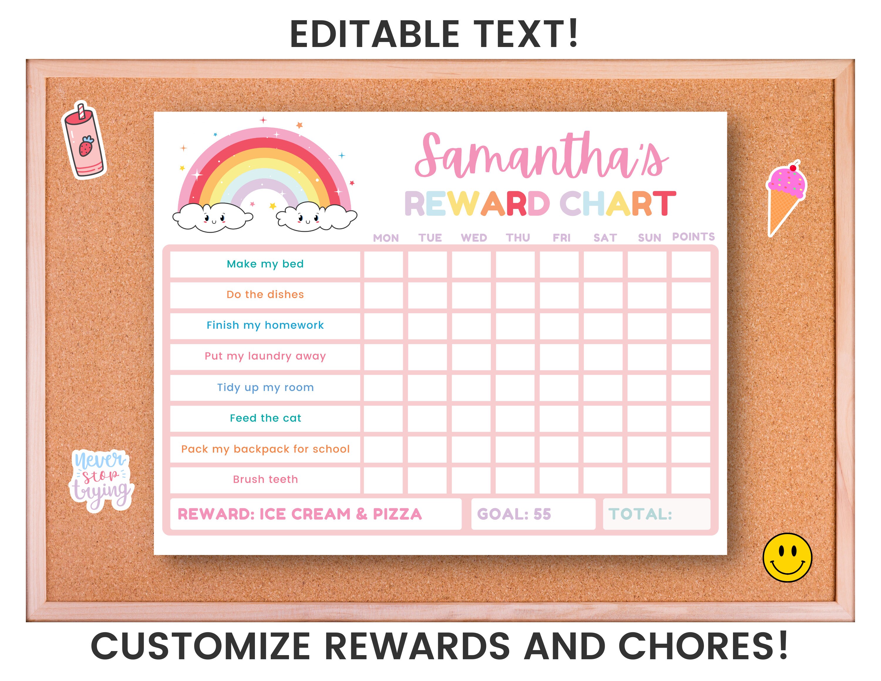 EDITABLE Rainbow Reward Chart, Rainbow Behavior Chart, Pastel Rainbow ...