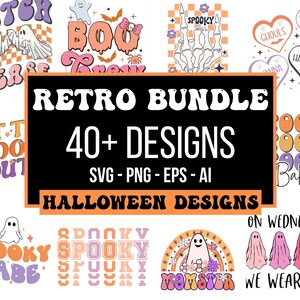 Retro Halloween Designs Bundle, Groovy Spooky PNG EPS SVG (digital ...