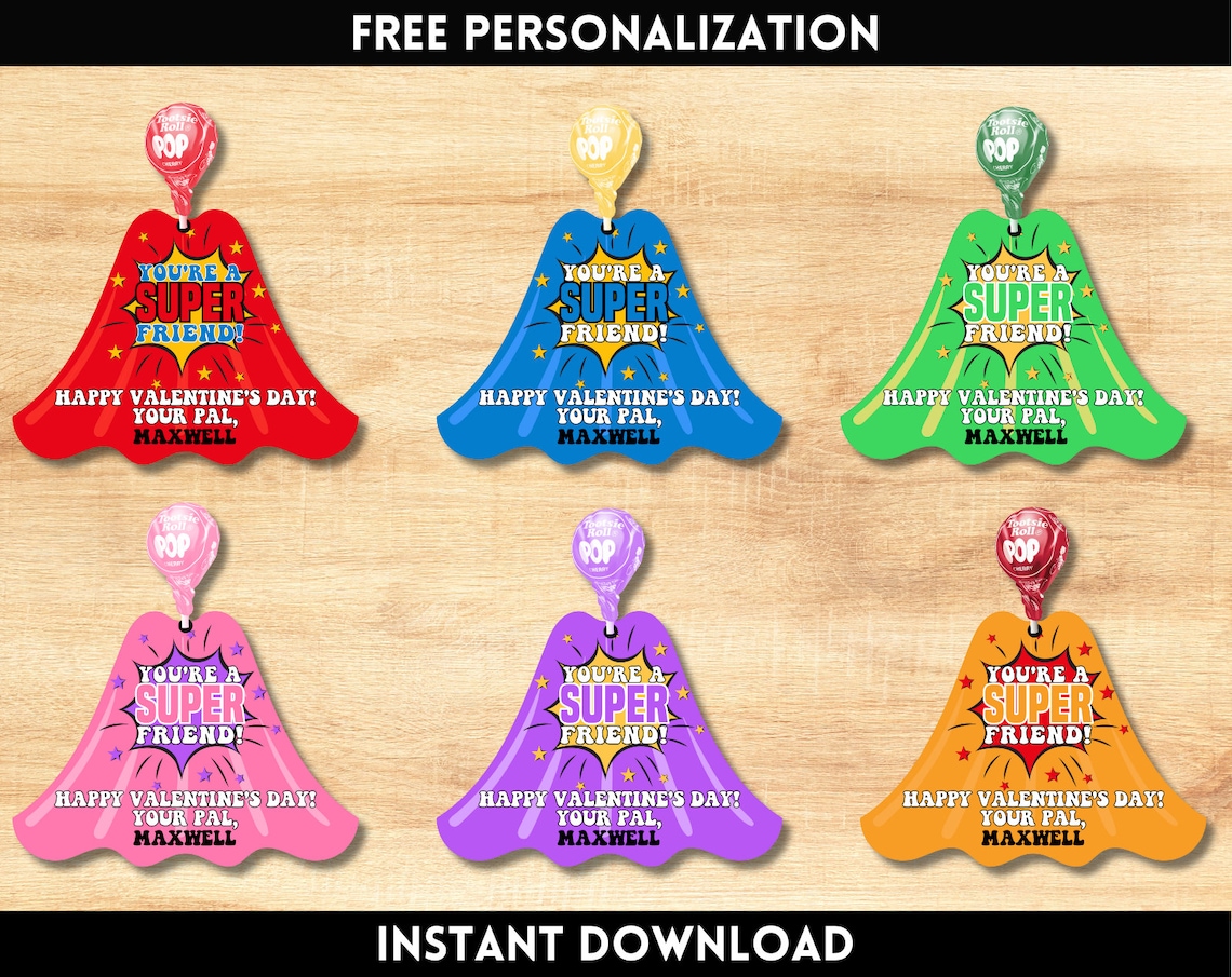 Super Hero Lollipop Valentine Cards, Kids Classroom Gift (digital ...