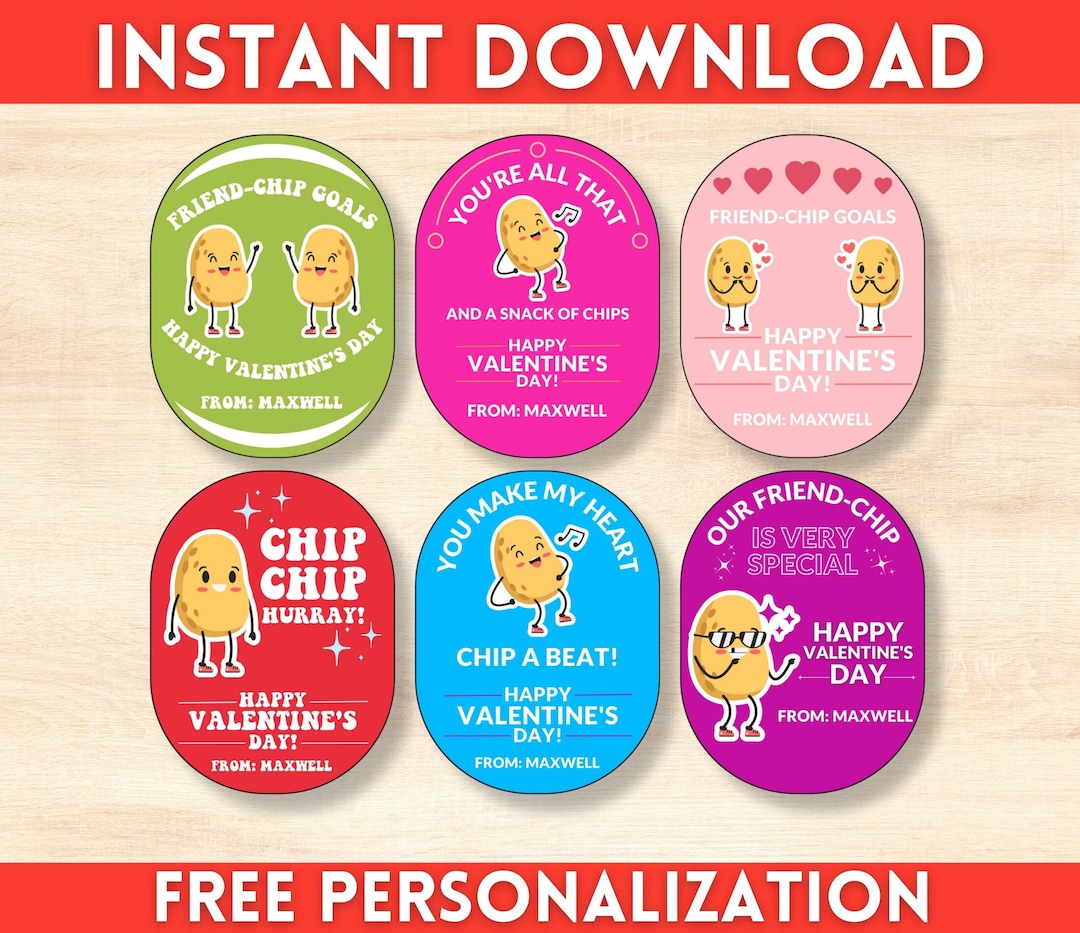 Chips Kids Valentines Printable - for Pringles Snack Size Chips, Kids ...