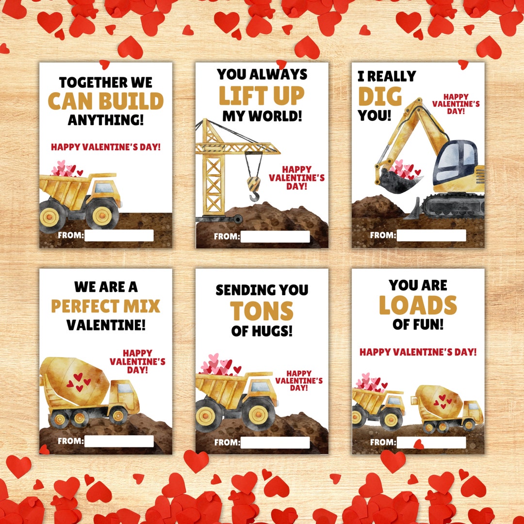 Printable Construction Valentine's Day Cards, Classroom Digger ...